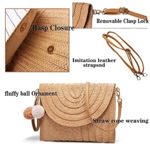 Straw Crossbody Bag For Women Shoulder Beach Vacation Purse And Woven Raffia Handbags Straw Clutch Bags Boho Beige bag