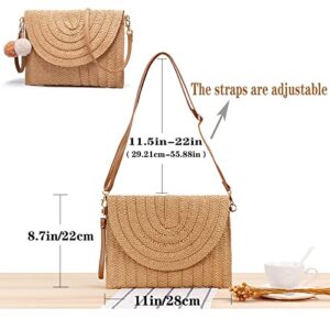 Straw Crossbody Bag For Women Shoulder Beach Vacation Purse And Woven Raffia Handbags Straw Clutch Bags Boho Beige bag