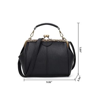 ROUROU Retro Hollow Handbag for Women Leather Shoulder Bag Evening Clutch Bag Kiss Lock Closure Crossbody Bag Purse