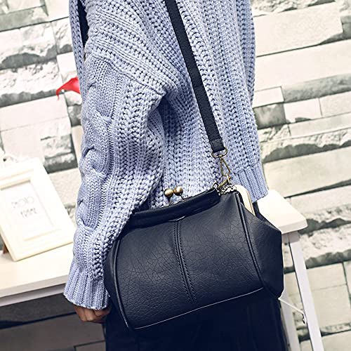 ROUROU Retro Hollow Handbag for Women Leather Shoulder Bag Evening Clutch Bag Kiss Lock Closure Crossbody Bag Purse