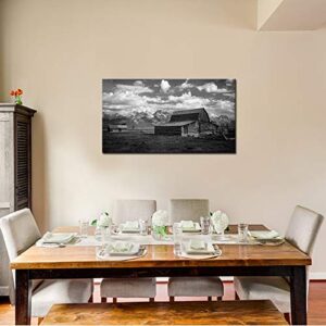 LevvArts Grand Teton National Park Picture Canvas Wall Art Black and White Moulton Barn Poster Prints USA Landscape Wyoming Canvas Artwork for Home Living Room Decor Framed Ready to Hang