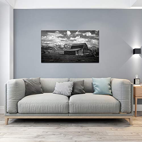 LevvArts Grand Teton National Park Picture Canvas Wall Art Black and White Moulton Barn Poster Prints USA Landscape Wyoming Canvas Artwork for Home Living Room Decor Framed Ready to Hang