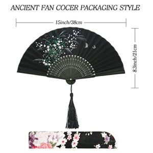 Zonon Handheld Floral Folding Fans Cherry Blossom Pattern Hand Held Fans Silk Bamboo Fans with Tassel Women's Hollowed Bamboo Hand Holding Fans for Women and Men (4 Pieces)