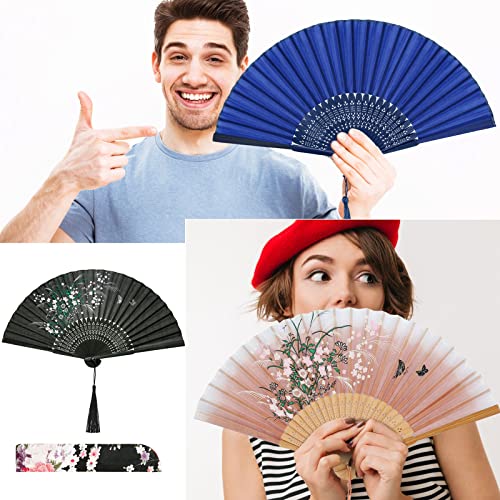 Zonon Handheld Floral Folding Fans Cherry Blossom Pattern Hand Held Fans Silk Bamboo Fans with Tassel Women's Hollowed Bamboo Hand Holding Fans for Women and Men (4 Pieces)