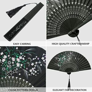 Zonon Handheld Floral Folding Fans Cherry Blossom Pattern Hand Held Fans Silk Bamboo Fans with Tassel Women's Hollowed Bamboo Hand Holding Fans for Women and Men (4 Pieces)