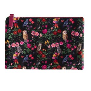 vintage & co. nathalie lete forest folk large travel beauty wash bag clutch | silky-soft velvet | birds & flowers print