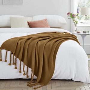 Aormenzy Brown Throw Blanket with Tassels, Knitted Throw Blanket for Couch Bed Sofa, 50" x 60"