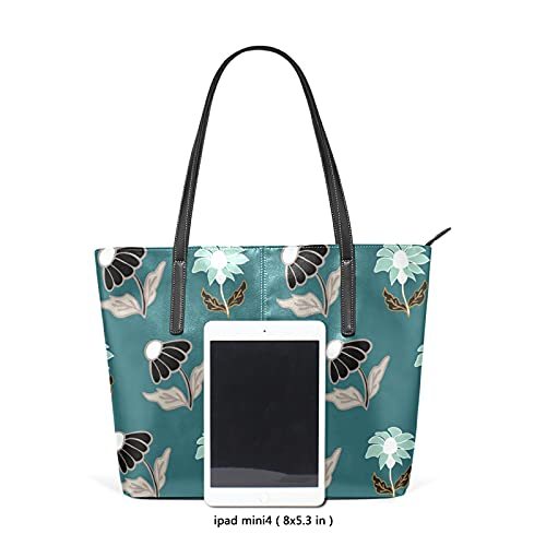 Deep Teal Floral Handbags Shoulder Bags Leather Crossbody Handbag for Women Tote Satchel