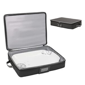 agx bravo platter storage case, hard shell, stackable china storage containers for moving, inside measures 17” x 13”, 3 felt dividers included