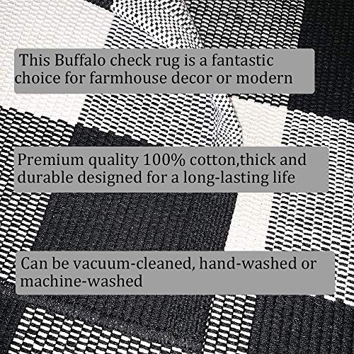 Buffalo Plaid Check Rug - 27.5''x43'' Cotton Hand-Woven Indoor/Outdoor Area Rugs for Layered Door Mats Washable Carpet for Porch/Kitchen/Farmhouse Black/White