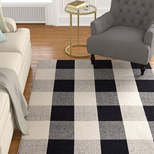 Buffalo Plaid Check Rug - 27.5''x43'' Cotton Hand-Woven Indoor/Outdoor Area Rugs for Layered Door Mats Washable Carpet for Porch/Kitchen/Farmhouse Black/White