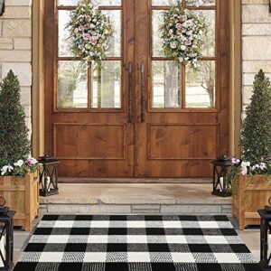 Buffalo Plaid Check Rug - 27.5''x43'' Cotton Hand-Woven Indoor/Outdoor Area Rugs for Layered Door Mats Washable Carpet for Porch/Kitchen/Farmhouse Black/White