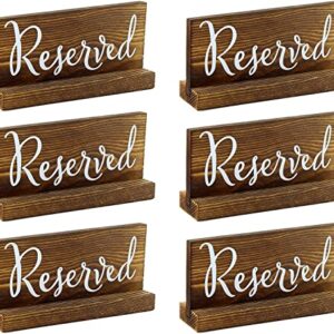 Darware Wooden Reserved Signs for Tables (6-Pack, Brown); Rustic Real Table Signs with Sign Holders for Weddings, Special Events, and Restaurant Use