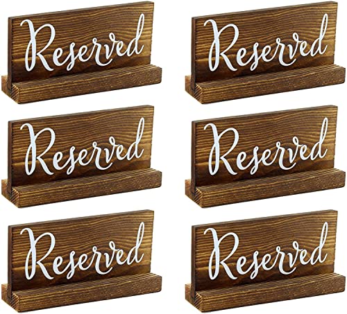 Darware Wooden Reserved Signs for Tables (6-Pack, Brown); Rustic Real Table Signs with Sign Holders for Weddings, Special Events, and Restaurant Use