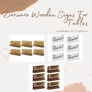 Darware Wooden Reserved Signs for Tables (6-Pack, Brown); Rustic Real Table Signs with Sign Holders for Weddings, Special Events, and Restaurant Use