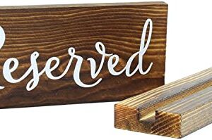 Darware Wooden Reserved Signs for Tables (6-Pack, Brown); Rustic Real Table Signs with Sign Holders for Weddings, Special Events, and Restaurant Use