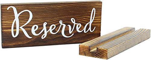 Darware Wooden Reserved Signs for Tables (6-Pack, Brown); Rustic Real Table Signs with Sign Holders for Weddings, Special Events, and Restaurant Use