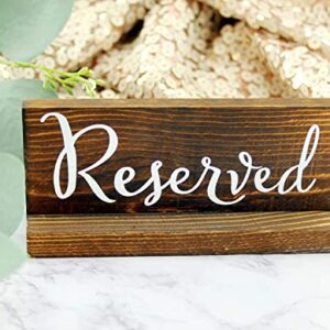 Darware Wooden Reserved Signs for Tables (6-Pack, Brown); Rustic Real Table Signs with Sign Holders for Weddings, Special Events, and Restaurant Use