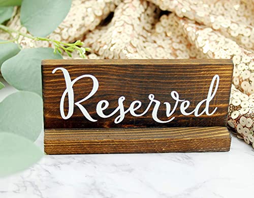 Darware Wooden Reserved Signs for Tables (6-Pack, Brown); Rustic Real Table Signs with Sign Holders for Weddings, Special Events, and Restaurant Use