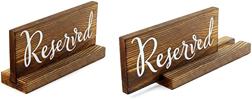 Darware Wooden Reserved Signs for Tables (6-Pack, Brown); Rustic Real Table Signs with Sign Holders for Weddings, Special Events, and Restaurant Use