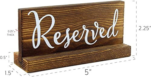 Darware Wooden Reserved Signs for Tables (6-Pack, Brown); Rustic Real Table Signs with Sign Holders for Weddings, Special Events, and Restaurant Use