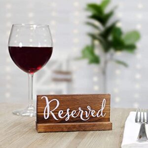 Darware Wooden Reserved Signs for Tables (6-Pack, Brown); Rustic Real Table Signs with Sign Holders for Weddings, Special Events, and Restaurant Use