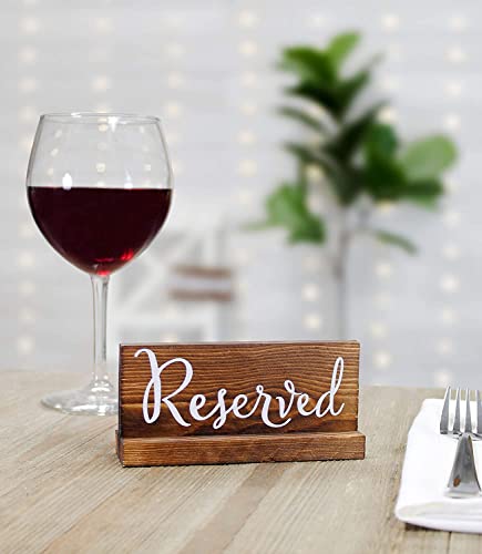 Darware Wooden Reserved Signs for Tables (6-Pack, Brown); Rustic Real Table Signs with Sign Holders for Weddings, Special Events, and Restaurant Use