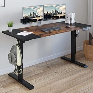 electric height adjustable standing desk, radlove 55” x 24” stand up desk workstation, splice board home office computer standing table height adjustable ergonomic desk (black frame + 55″ brown top)