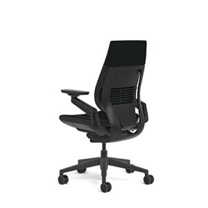 steelcase gesture office chair – cogent: connect licorice fabric, medium seat height, wrapped back, dark on dark frame, lumbar support