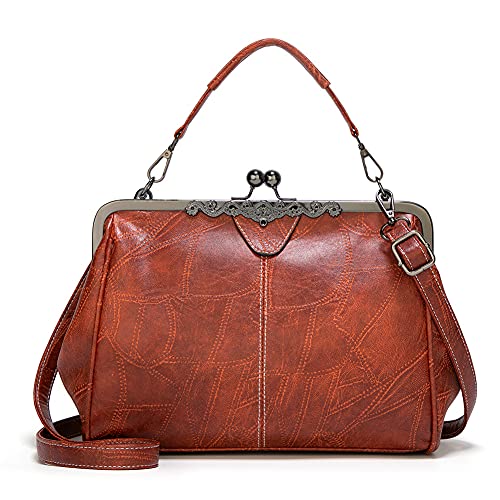 ROUROU Retro Hollow Handbag for Women PU Leather Shoulder Bag Evening Clutch Bag Kiss Lock Closure Crossbody Bag Purse