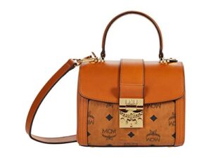 mcm tracy visetos satchel small cognac one size