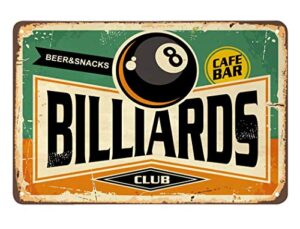 aoyego billiards tin sign,cafe bar beer snacks vintage metal tin signs for cafes bars pubs shop wall decorative funny retro signs for men women 8×12 inch