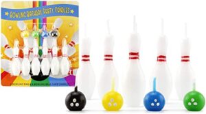 cornucopia bowling cake candle set (20-piece pins and balls birthday candle set), 20 candles total with 12 pins and 8 colored balls