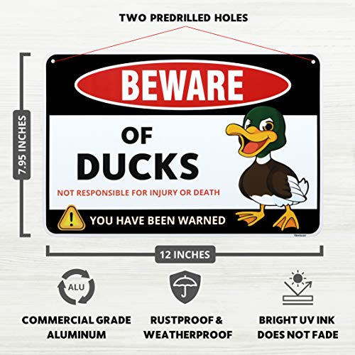 Venicor Duck Sign Decor - 8 x 12 Inches - Aluminum - Duck Gifts for Duck Lovers - Duck Crossing Decorations for Home Poster Things Pet Accessories Stuff