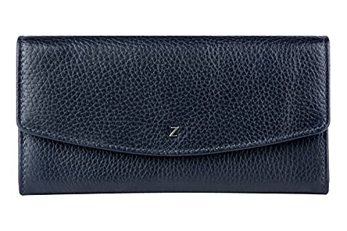 Zinda Genuine Leathers Women’s Wallet Purse Flap Over RFID Protection (Navy)