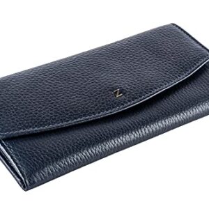 Zinda Genuine Leathers Women’s Wallet Purse Flap Over RFID Protection (Navy)