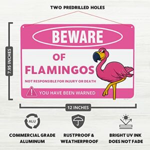 Venicor Flamingo Sign - 8 x 12 Inches - Aluminum - Pink Flamingo Gifts for Women Adults - Outdoor Flamingo Wall Decor Merch Yard Decorations