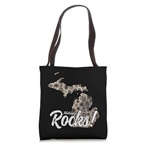 great lakes shaped men women petoskey stone michigan rocks tote bag