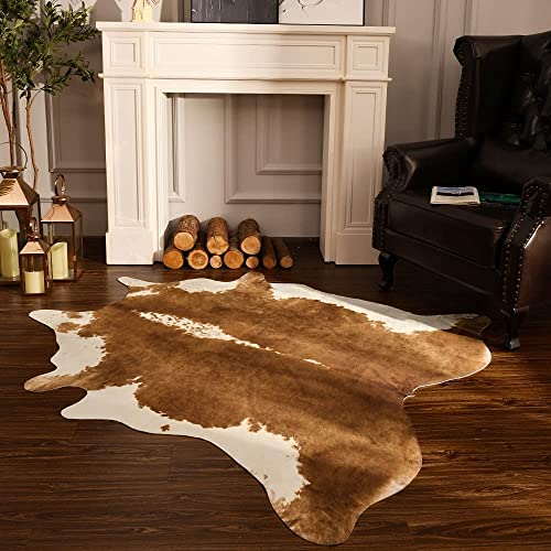 BENRON Premium Large Cowhide Rug 55x62 Inch, Cow Print Rugs for Living Room Bedroom Fireplace Hearth Rug Western Wall Decor, Faux Fur Animal Skins Cute Cow Hide Room Carpets