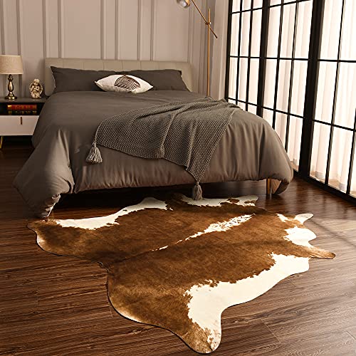 BENRON Premium Large Cowhide Rug 55x62 Inch, Cow Print Rugs for Living Room Bedroom Fireplace Hearth Rug Western Wall Decor, Faux Fur Animal Skins Cute Cow Hide Room Carpets