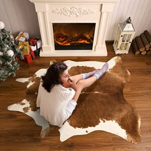 BENRON Premium Large Cowhide Rug 55x62 Inch, Cow Print Rugs for Living Room Bedroom Fireplace Hearth Rug Western Wall Decor, Faux Fur Animal Skins Cute Cow Hide Room Carpets