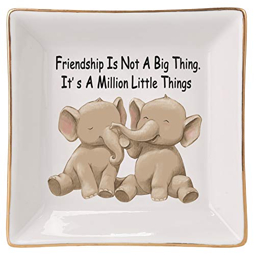 HOME SMILE Elephant Ring Dish Holder Trinket Tray Friend Funny Gifts for Her Women-Friendship is Not A Big Thing It's A Million Little Things