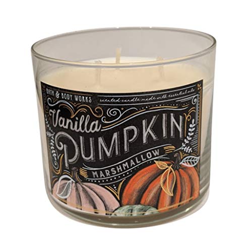 White Barn Candle Company Bath and Body Works 3-Wick Scented Candle w/Essential Oils - 14.5 oz - Vanilla Pumpkin Marshmallow (Tahitian Vanilla, Pumpkin Spice, Homemade Marshmallow, Drizzled Caramel)