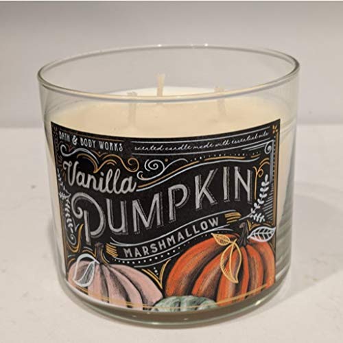 White Barn Candle Company Bath and Body Works 3-Wick Scented Candle w/Essential Oils - 14.5 oz - Vanilla Pumpkin Marshmallow (Tahitian Vanilla, Pumpkin Spice, Homemade Marshmallow, Drizzled Caramel)