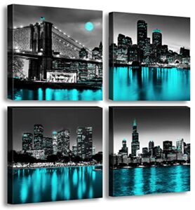 jiazugo wall decorations chicago boston los angeles brooklyn bridge skyline canvas art black white usa new york city pictures teal turquoise lake water building cityscape home living room office