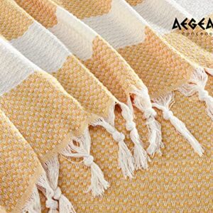 Aegean Concept - 100% Organic Cotton Turkish Throw Blanket ; 90" x 63" (230 cm x 160 cm) Twin Size Modern Boho Rustic Bedspread for Chair, Bed or Couch | Indoor or Outdoor Cozy Hand Woven-Yellow