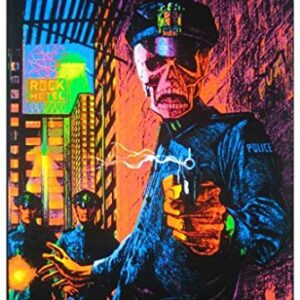 Name of The Law Zombie Blacklight Poster Classic Retro Trippy Flocked Felt Velvet UV Black Light Reactive Psychedelic Cops Police Skeleton Skull Fantasy 23x35 inch