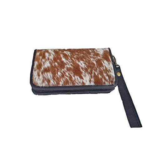 Womens Zipper Wristlet Clutch - Brown Cow Hide Cow Skin Leather Hand Clutch Zip Phone Wallet Clutch Card Case 8' X 4' - Gift for her