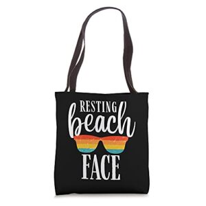 resting beach face retro funny beach vacation tote bag