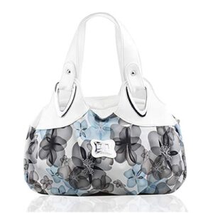 panzexin handbag for ladies, fashion print floral bag top handle handbags for women (white&fantasy blue)